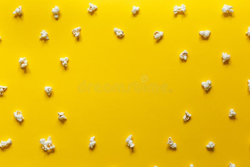 Popcorn Pattern on Yellow Background with Space for Text. Top View ...