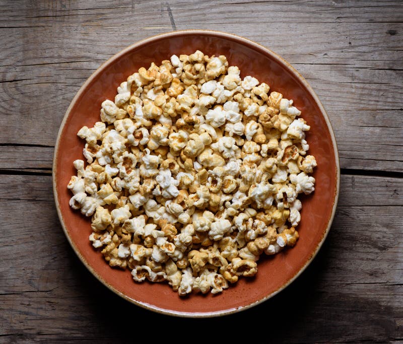 Popcorn on a Plate Top View Stock Photo - Image of view, table: 80121156