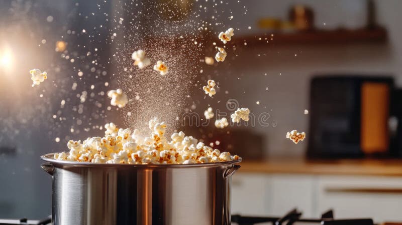Popcorn Popping in a Metal Pot in a Kitchen Setting Stock Illustration ...