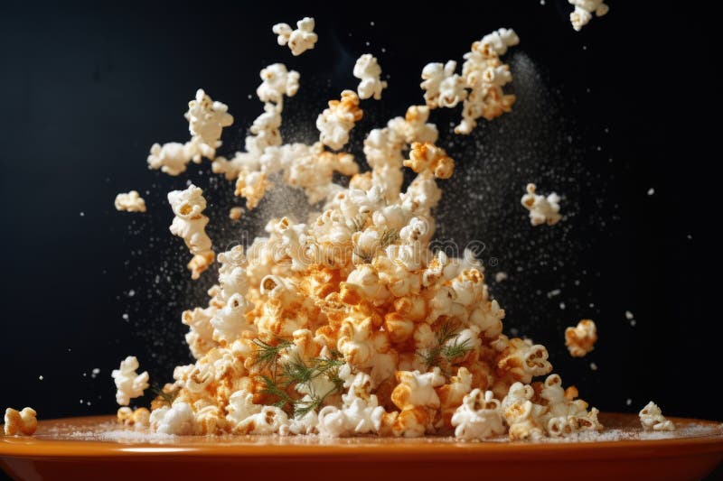 Popcorn Popping in Slow Motion, Mid-air Stock Illustration ...