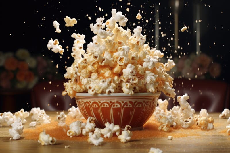 Popcorn Popping in Slow Motion, Mid-air Stock Image - Image of popcorn ...