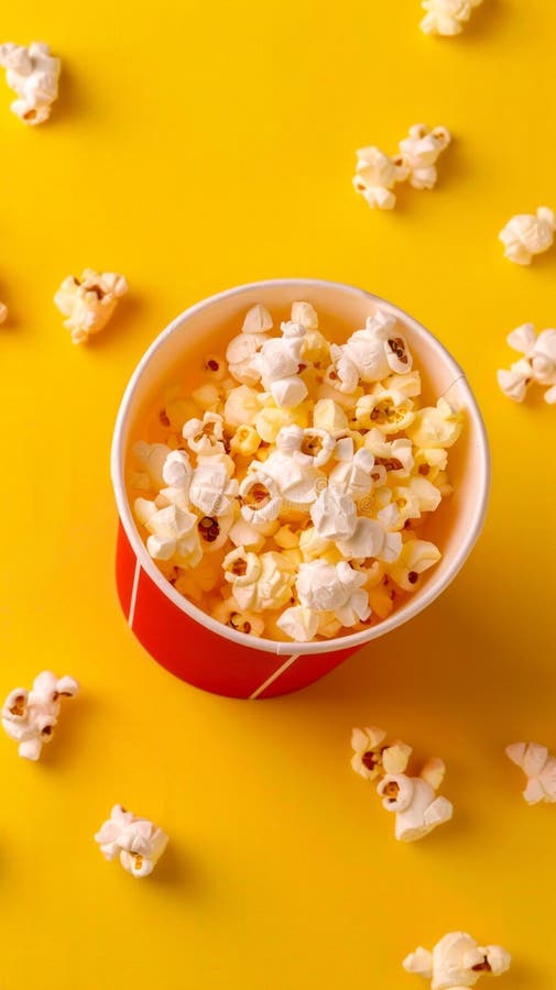 Popcorn in Red Cup on Yellow Background. Generative Ai Stock ...