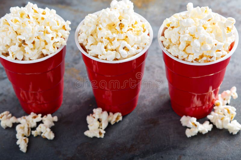Popcorn in red cups stock photo. Image of natural, classic - 80780726