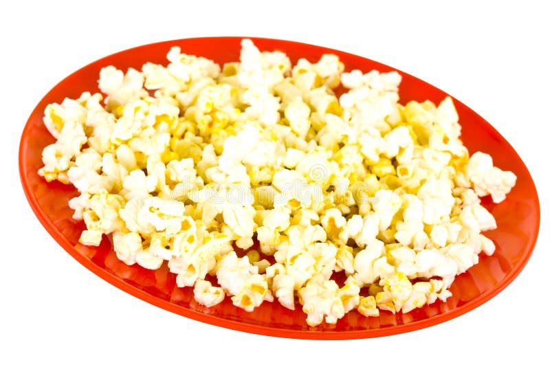 Popcorn on Red Plate stock photo. Image of clipping, meal - 10518930