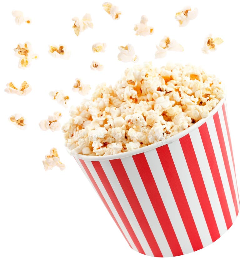 Popcorn in Red and White Cardboard Box are Flying Stock Image - Image ...