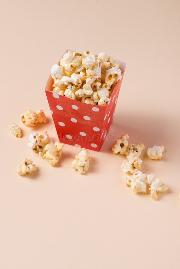 Popcorn in Red and White Dot Paper Box. Stock Image - Image of corn ...