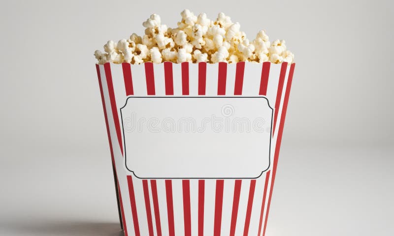 Popcorn in a Red and White Striped Box with Blank Label Stock ...
