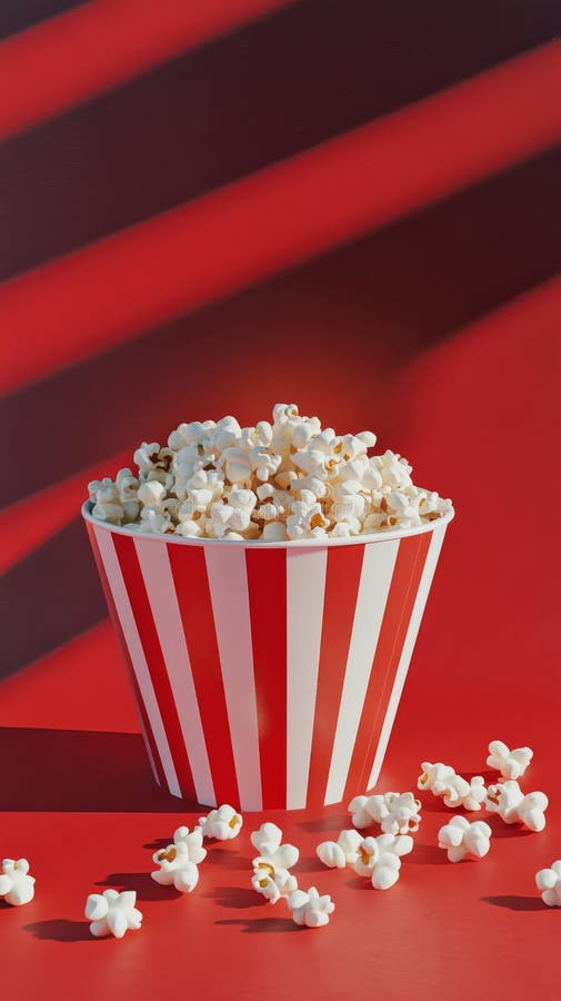 Popcorn in Red and White Striped Box, Close-up Shot. Snacks and Movie ...