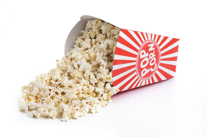 Popcorn in Red and White Striped Cardboard Bucket Isolated on White ...
