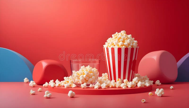 Popcorn in Red and White Striped Container with Abstract Shapes Stock ...