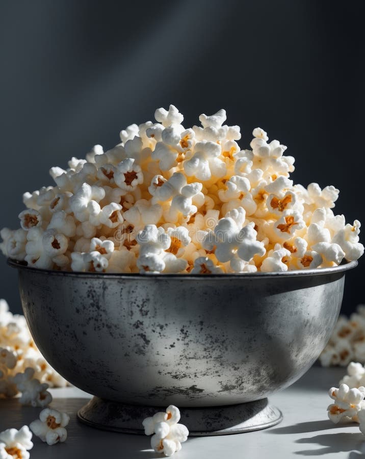 Popcorn in a Rustic Metal Bowl with Dramatic Lighting Stock Image ...