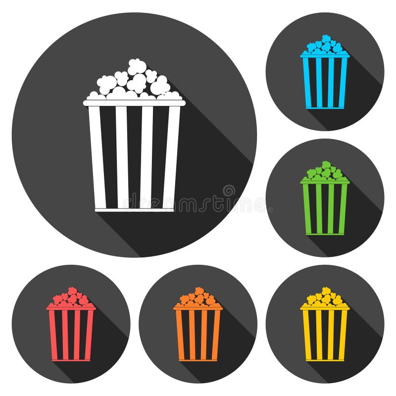 Popcorn Simple Icons Set with Long Shadow Stock Vector - Illustration ...