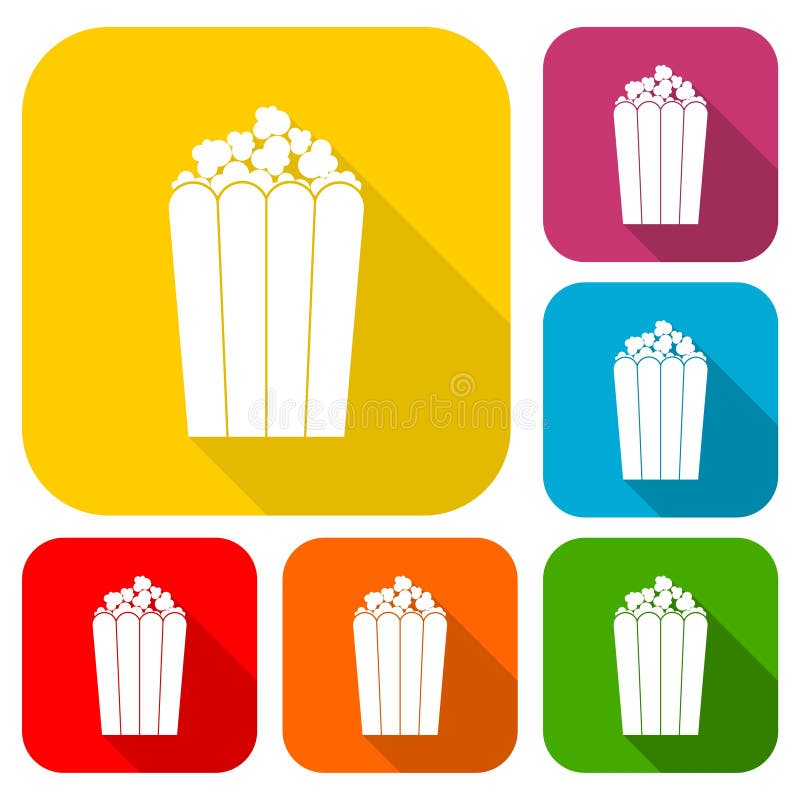 Popcorn Simple Icons Set Long Shadow Stock Illustrations – 15 Popcorn ...