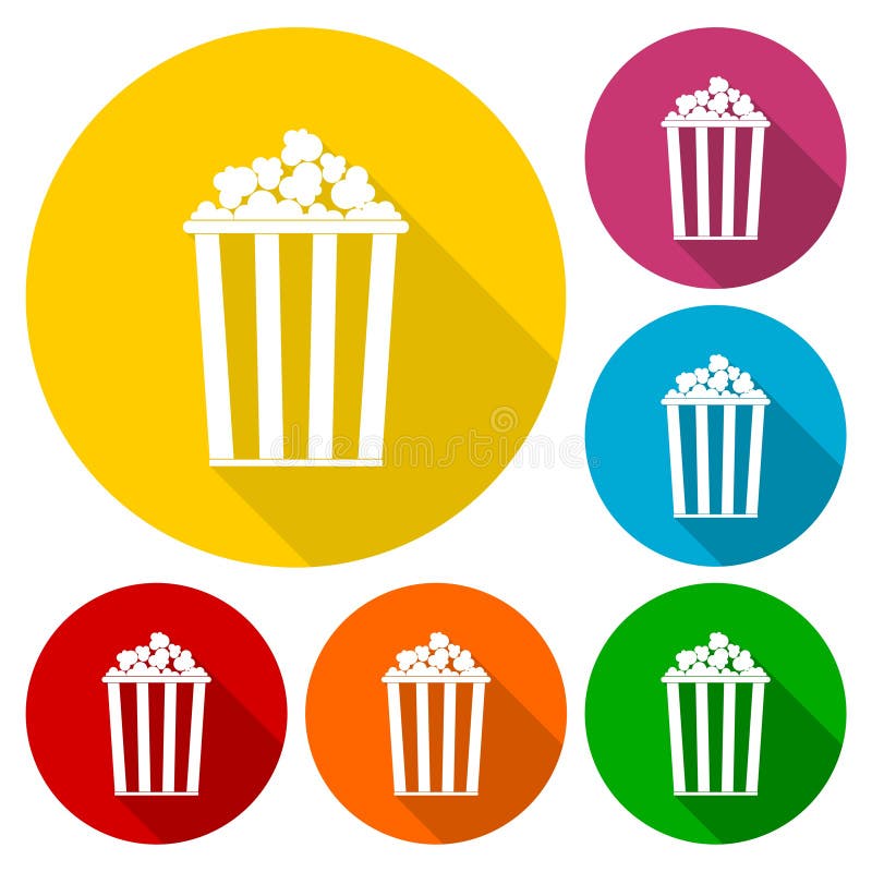 Popcorn Simple Icons Set with Long Shadow Stock Vector - Illustration ...