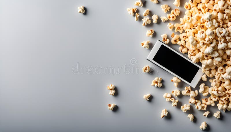 Popcorn and Smartphone on a Grey Background Stock Illustration ...