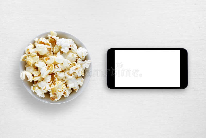 Popcorn and Smartphone on Table Stock Image - Image of horizontal ...