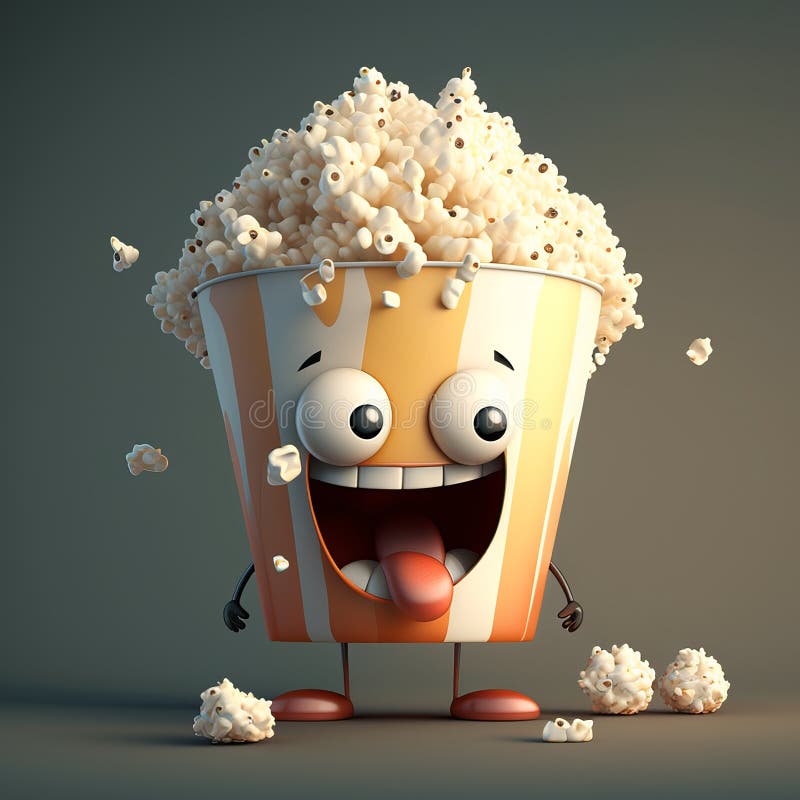 Popcorn Snack Cartoon Character, Smiling and Cheering, Funny Stock ...