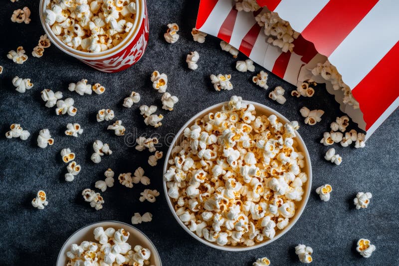 Popcorn Snack Pile from Top View. Generative AI. Stock Illustration ...