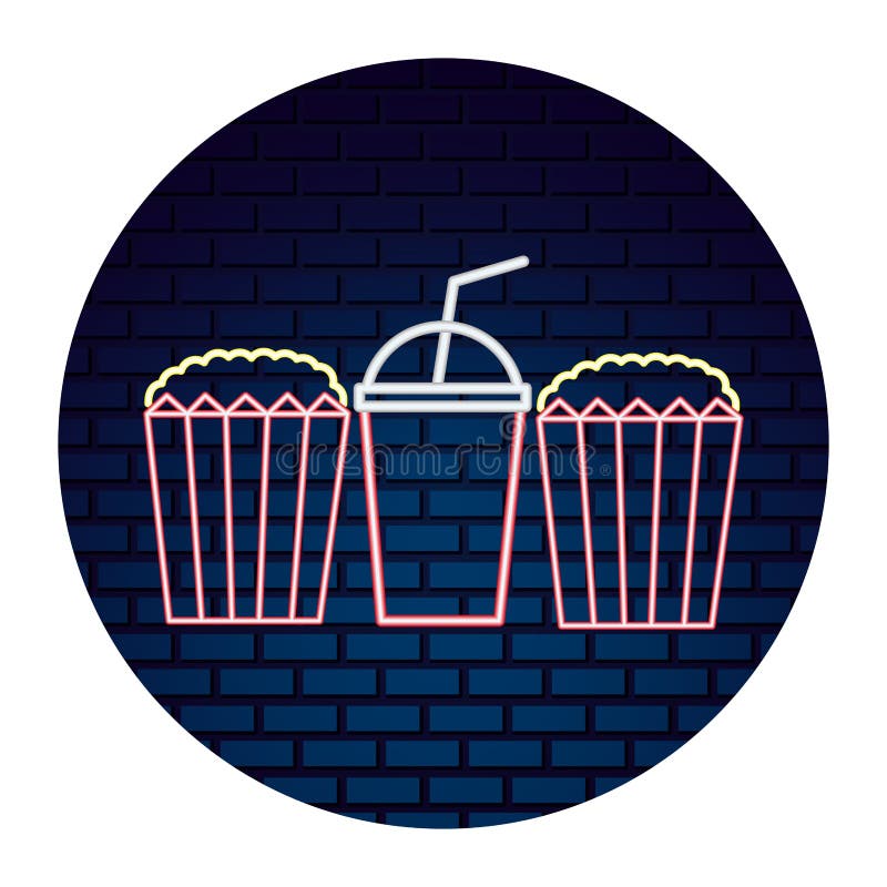 Popcorn and Soda with Light of Neon Icon Stock Illustration ...