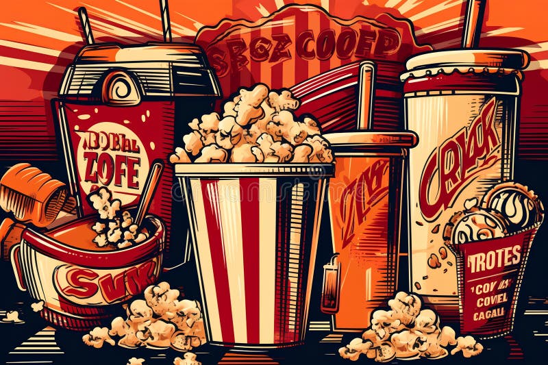 Popcorn and Soda Pop Art. Vector Illustration in Retro Style Stock ...