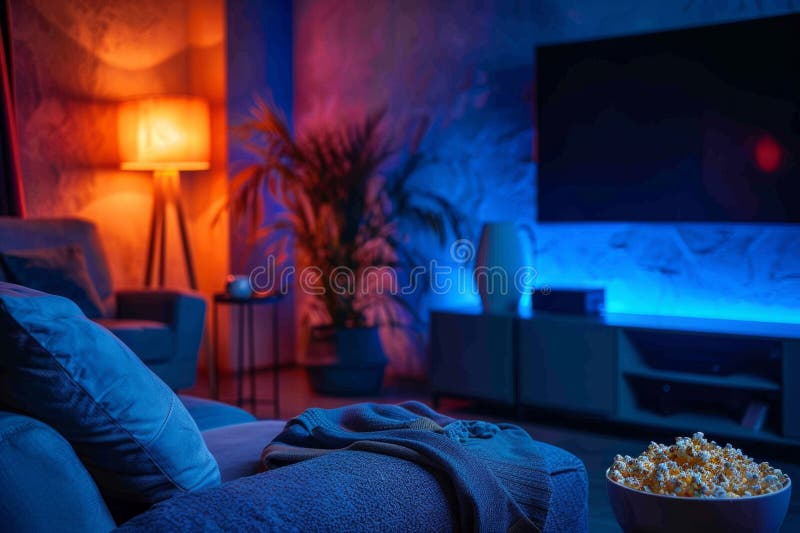 Popcorn on the Sofa in the Living Room Stock Image - Image of decor ...