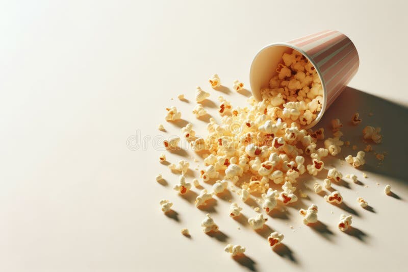 Popcorn Spilled Out of a Cup. Space for Text. Stock Photo - Image of ...