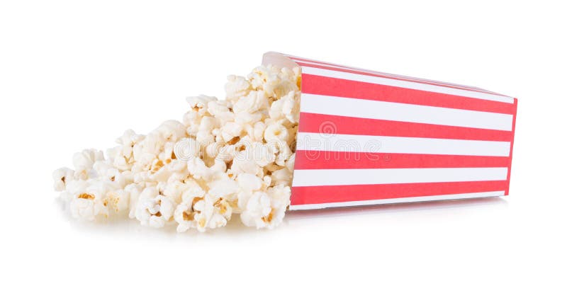 Popcorn Spilled from a Square Box Isolated on White Background Stock ...