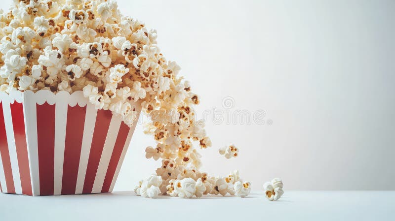 Popcorn Spilling Out of a Red and White Striped Box Stock Photo - Image ...