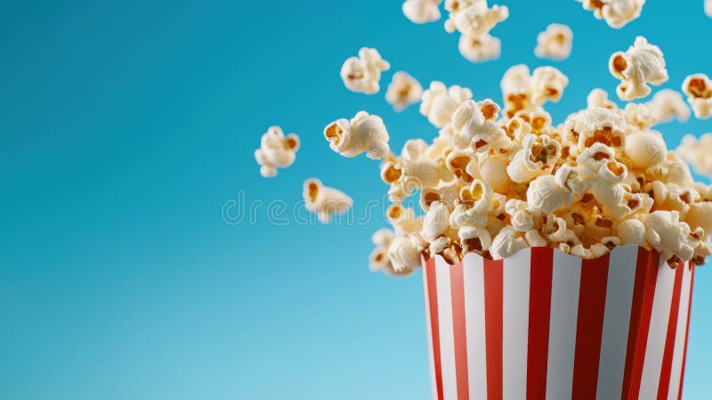 Popcorn Spilling Out of Red and White Striped Box, Creating Fun Scene ...