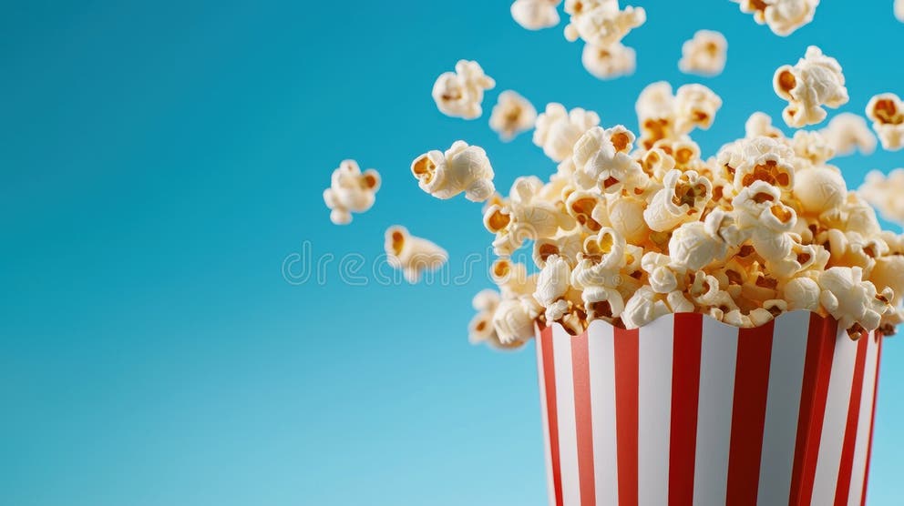 Popcorn Spilling Out of Red and White Striped Box, Creating Fun Scene ...