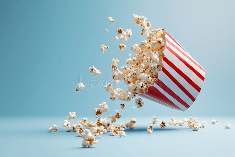 Popcorn Spilling Out of a Red and White Striped Box Generative AI Stock ...