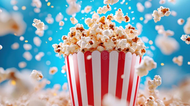 Popcorn Spilling Out of Red and White Striped Bucket, Creating Fun ...
