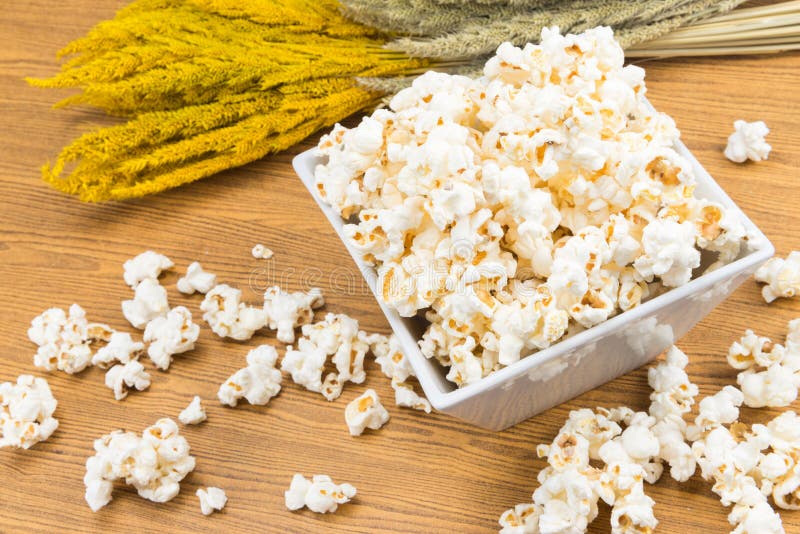 Popcorn in a Square Shape Bowl with Crop, Rye beside Stock Image ...