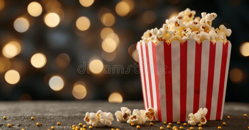 Popcorn in a Striped Box with Holiday Lights Stock Illustration ...