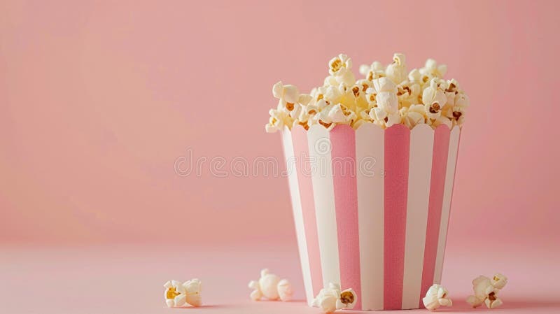 Popcorn in Striped Box on Pastel Pink Background with Copy Space Stock ...