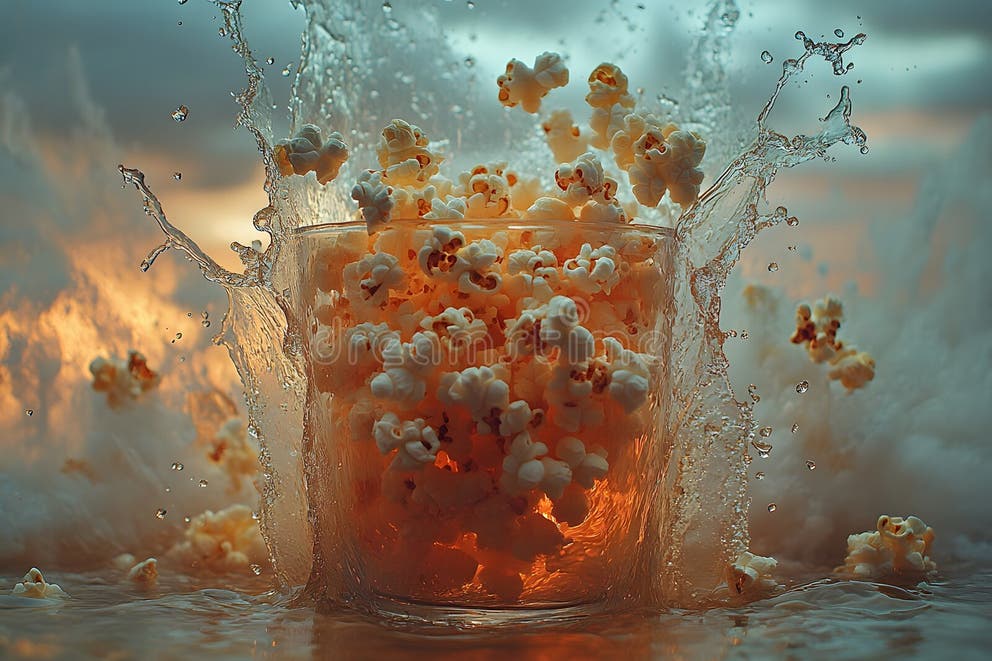 Dynamic Splash of Popcorn in Glass with Dramatic Waterburst Effect ...