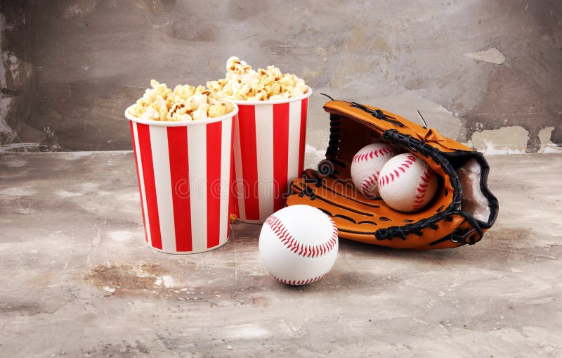 Popcorn on the Table with Draft Beer. Baseball Party Food with Balls ...