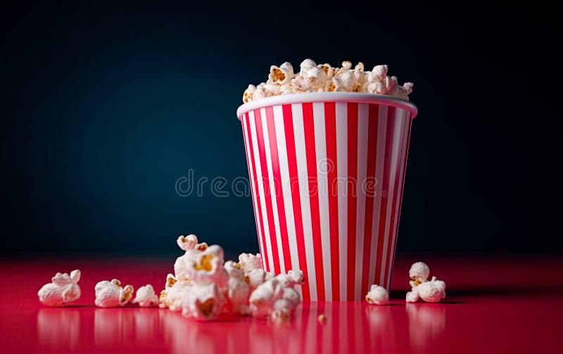 Popcorn in Traditional Red and White Bucket on Blue Background ...