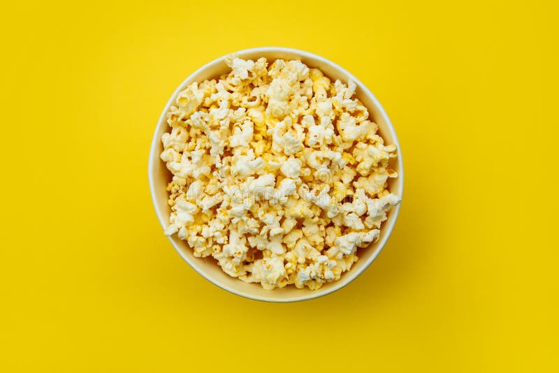 Popcorn Viewed from Above on Yellow Background. Flat Lay of Pop Corn ...