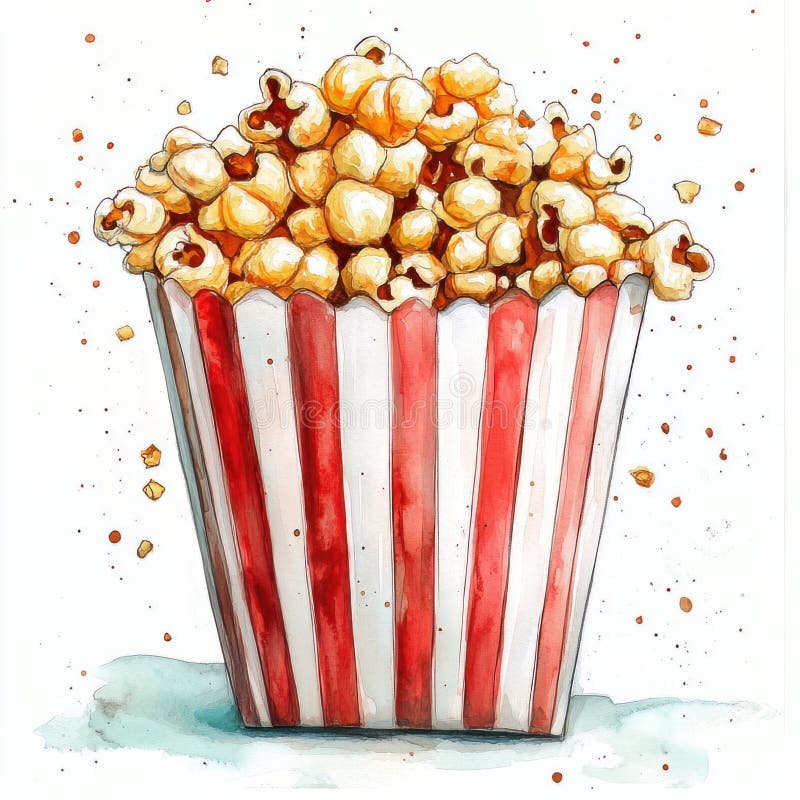 Popcorn in Vintage Striped Container, Bright and Appetizing Stock Photo ...