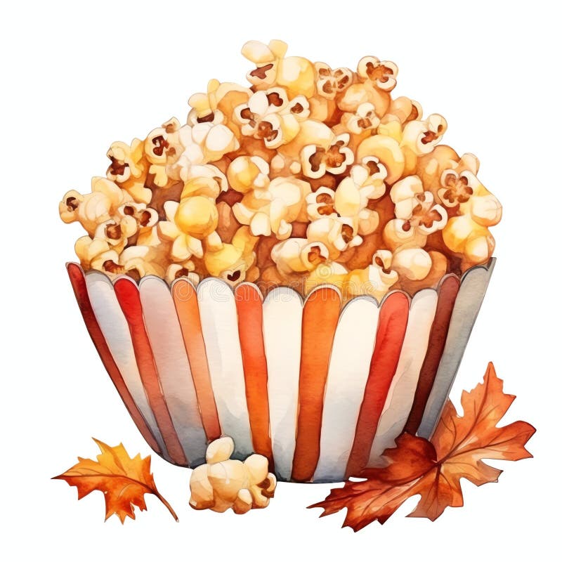Popcorn Watercolor Autumn Time Illustration for Planner or DIY Project ...