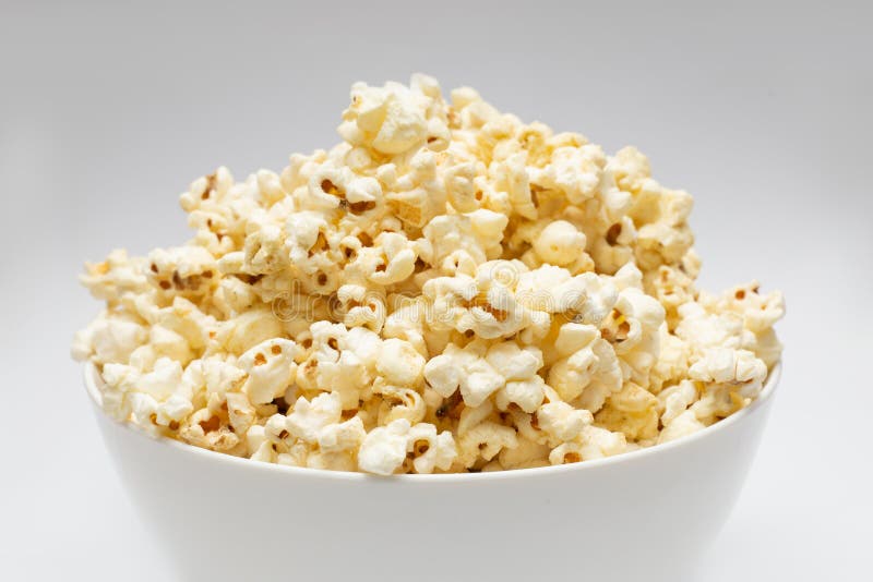 Popcorn in White Big Bowl Isolated on White Background Stock Image ...