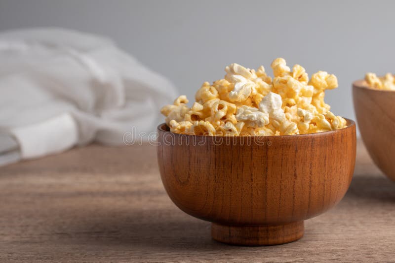 Popcorn in a Wooden Cup. Snacks Stock Photo - Image of crunchy ...