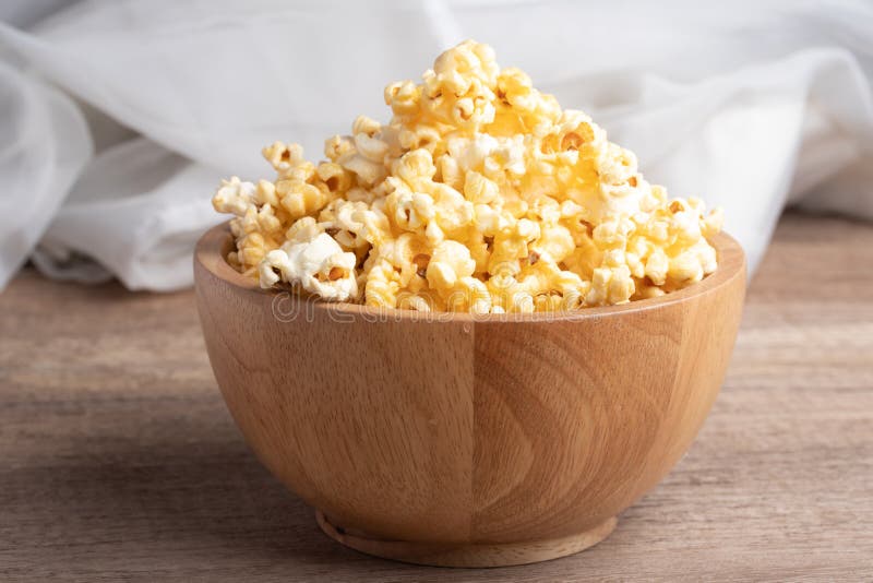 Popcorn in a Wooden Cup. Snacks Stock Image - Image of food, carton ...