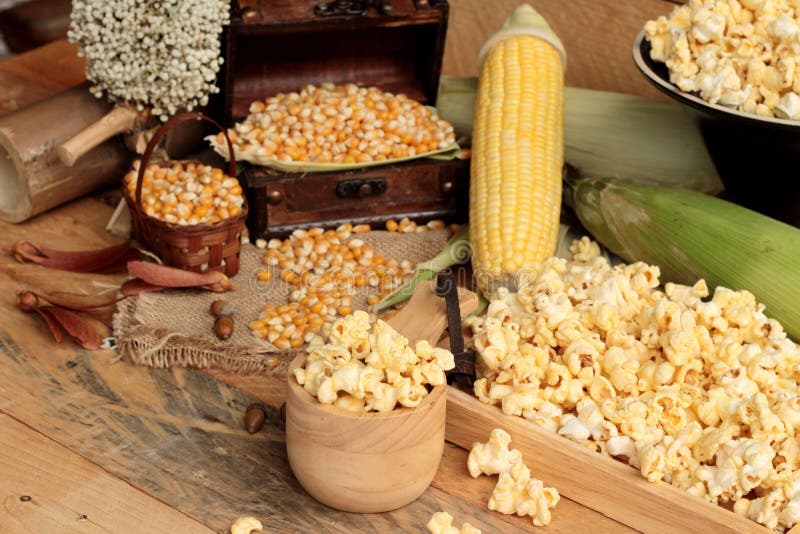Popcorn and Yellow Dry Corn Grain with Fresh Corn Stock Image - Image ...