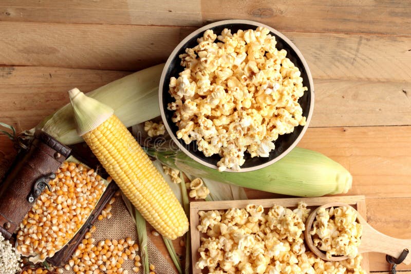 Popcorn and Yellow Dry Corn Grain with Fresh Corn. Stock Image - Image ...
