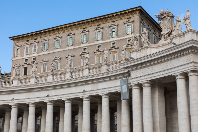 Pope`s Window on Saint Peter`s Square in Vatican, Rome, Italy Editorial ...