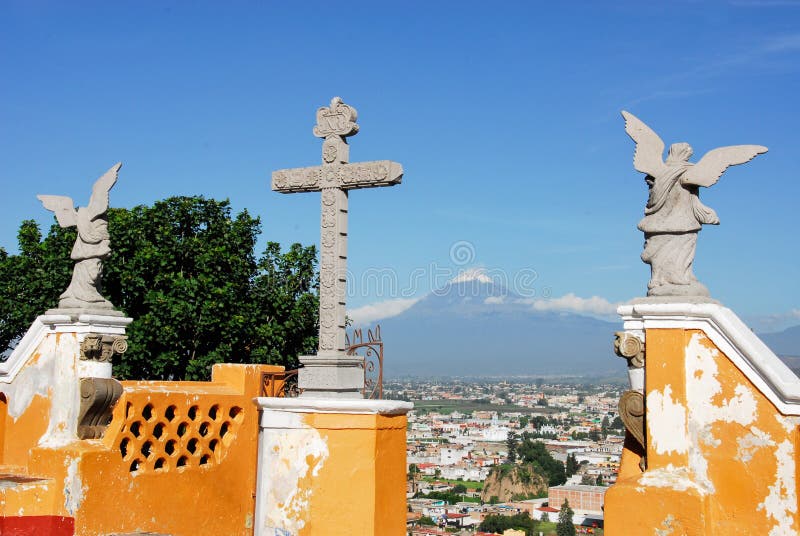 Popocatepetl Volcano View from Cholula Stock Image - Image of panoramic ...