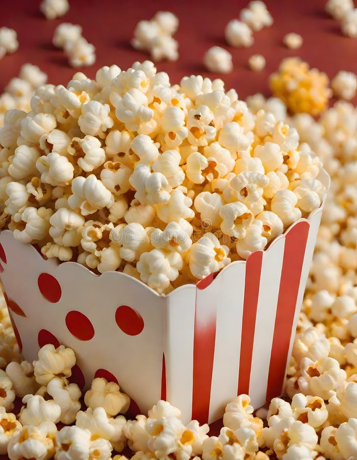 Popped Popcorn Kernels Inside a Classic Red, White Striped Cinema Style ...