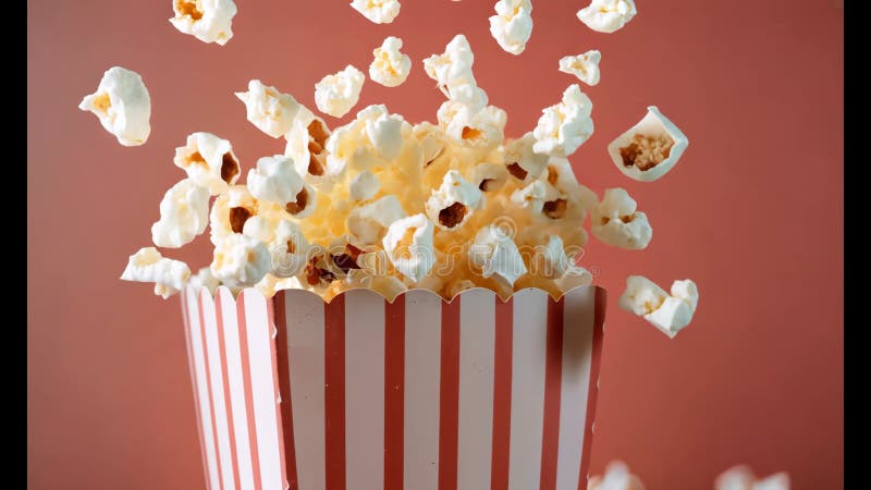Freshly Popped Popcorn in a Striped Container on a Pink Background ...